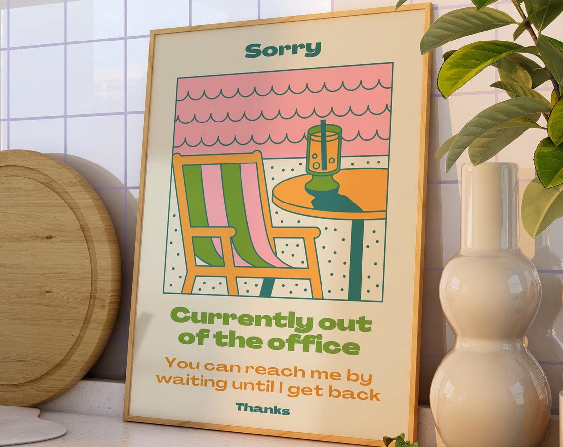 Funny Out Of Office Print • Fun Office Art • Trendy Funny Office Decor ...