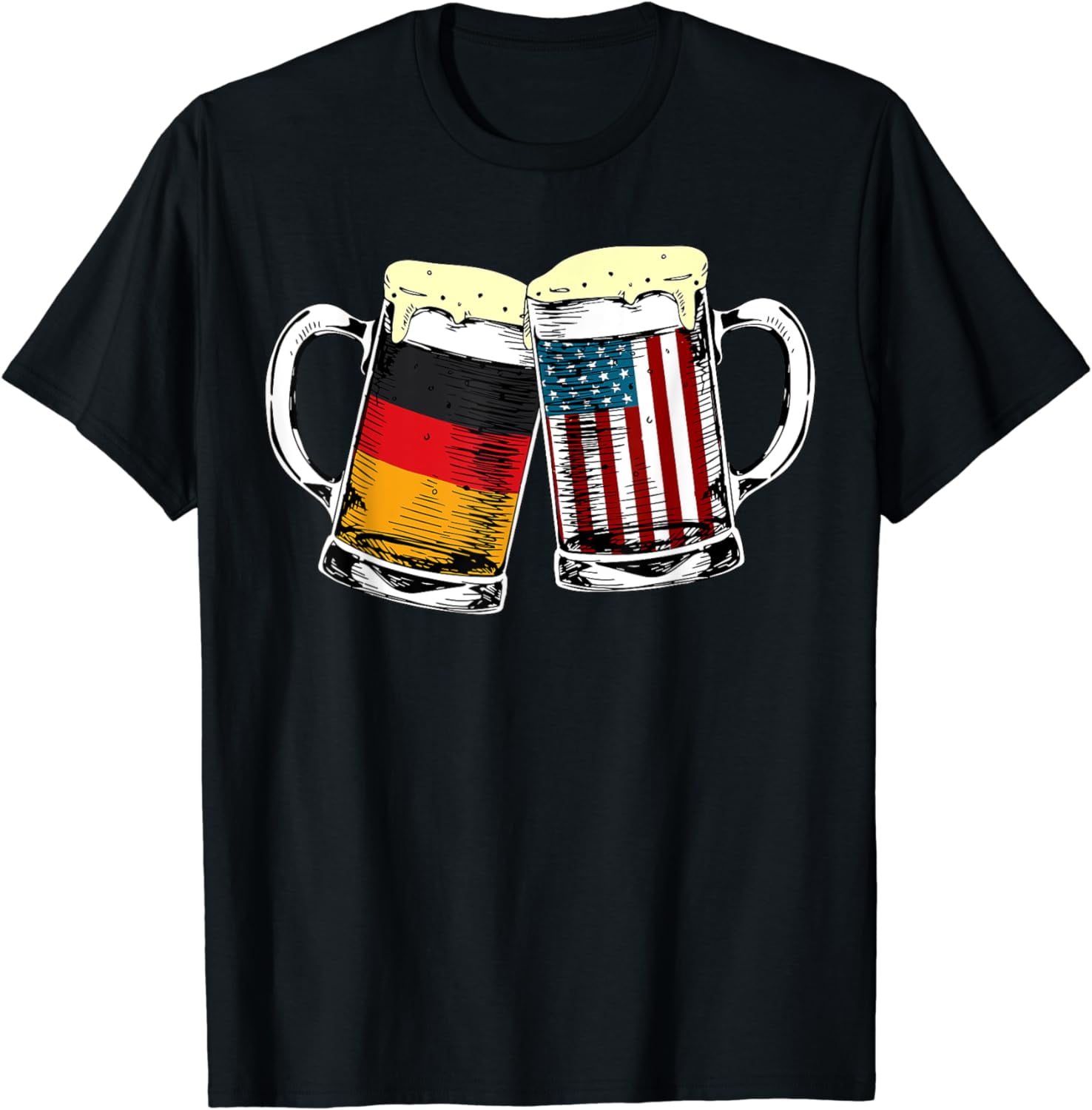 Funny Oktoberfest German American Flag Prost Beer Mug Print T-Shirt ...