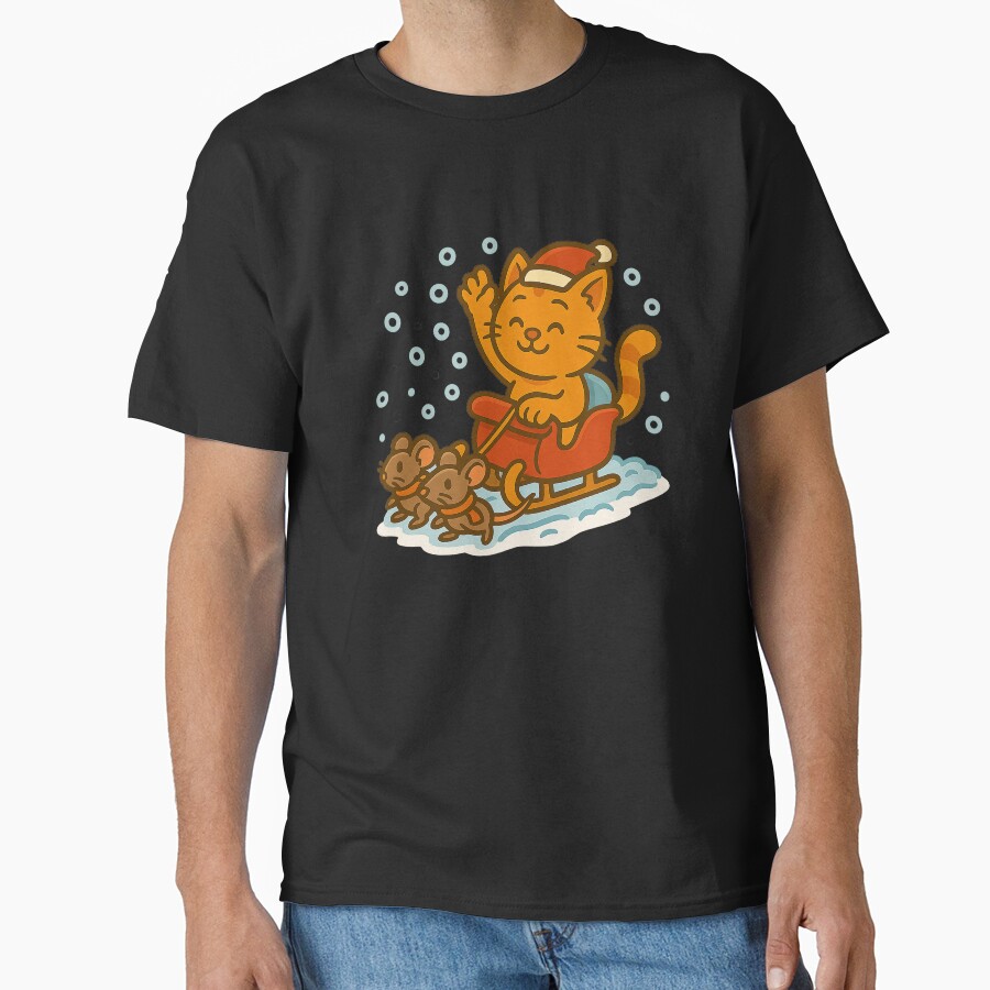 Funny Orange Cat Christmas Sleigh Pulled By Mice Winter H2210 T-Shirt ...