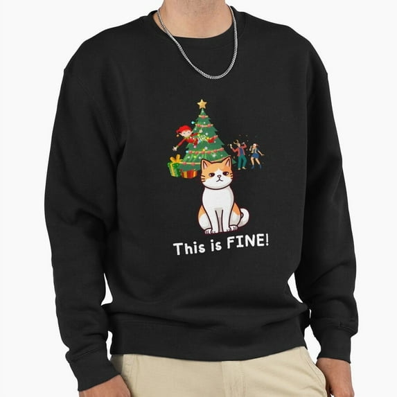 Funny Orange Cat Christmas This Is Fine Graphic Unisex Sweatshirt Retro ...