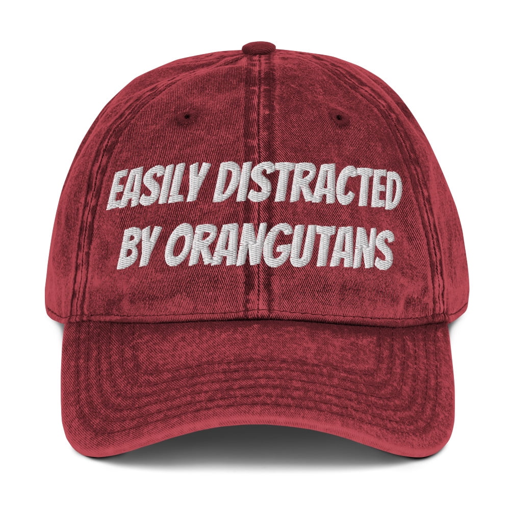 Funny Orangutan Monkey Embroidered Vintage Cap, Easily Distracted By ...