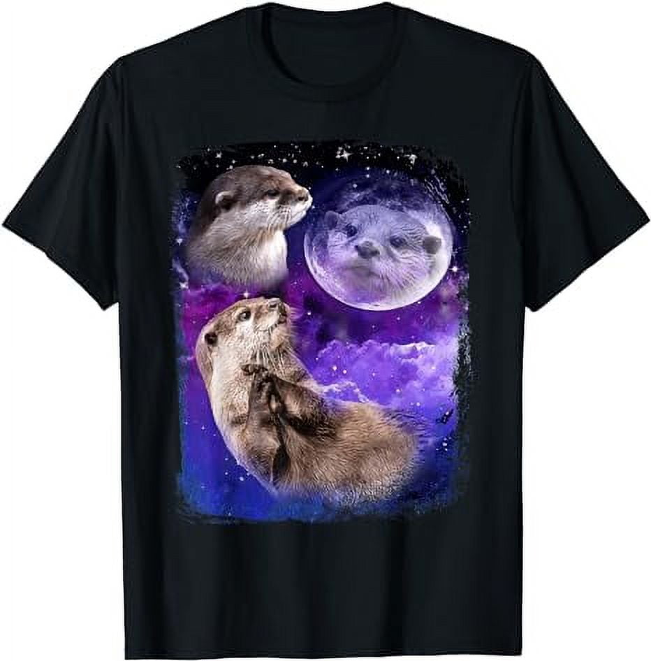 Funny Otter Lover Moon 3 Cute Otters Animals Meme Vintage T-Shirt ...