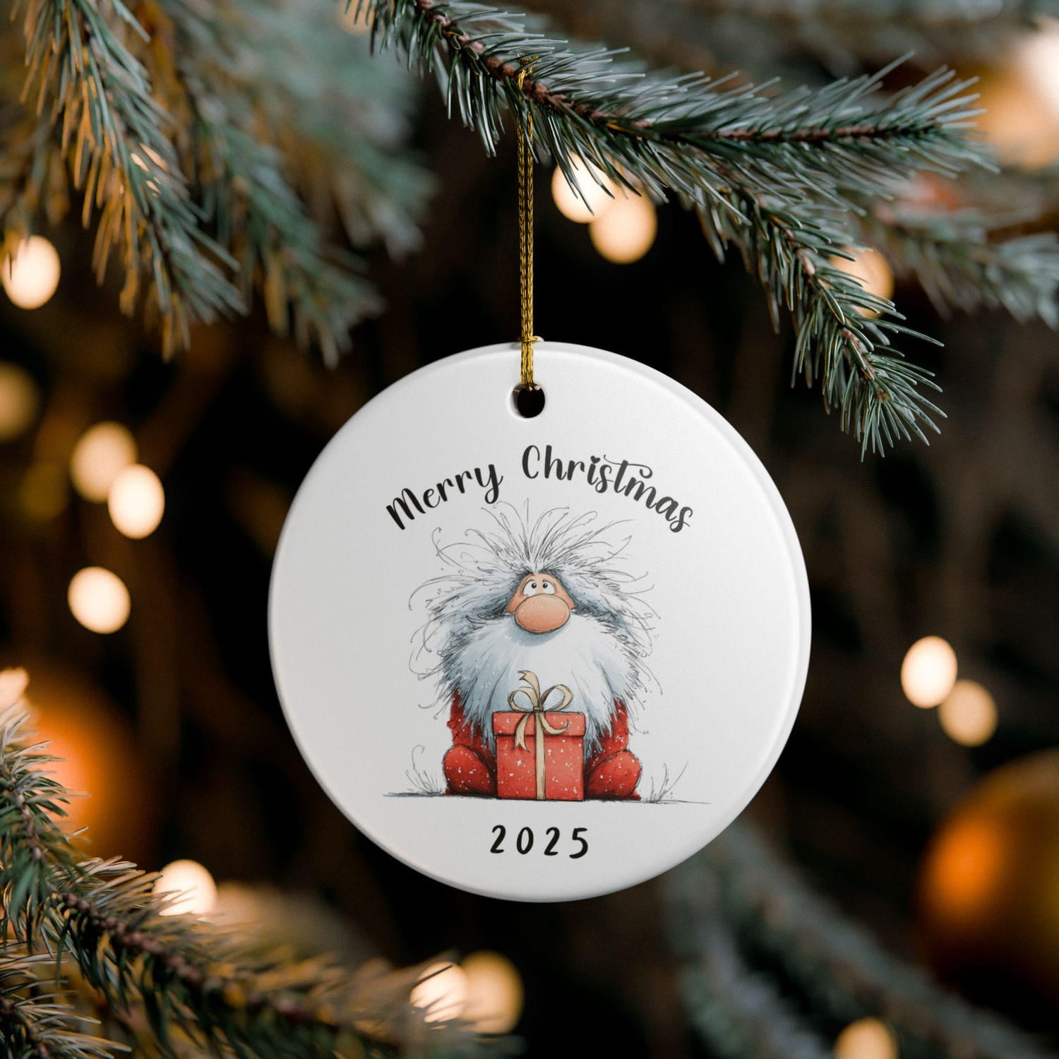 Funny Overwhelmed Santa Ceramic Christmas Ornament: Holiday Tree Decor ...