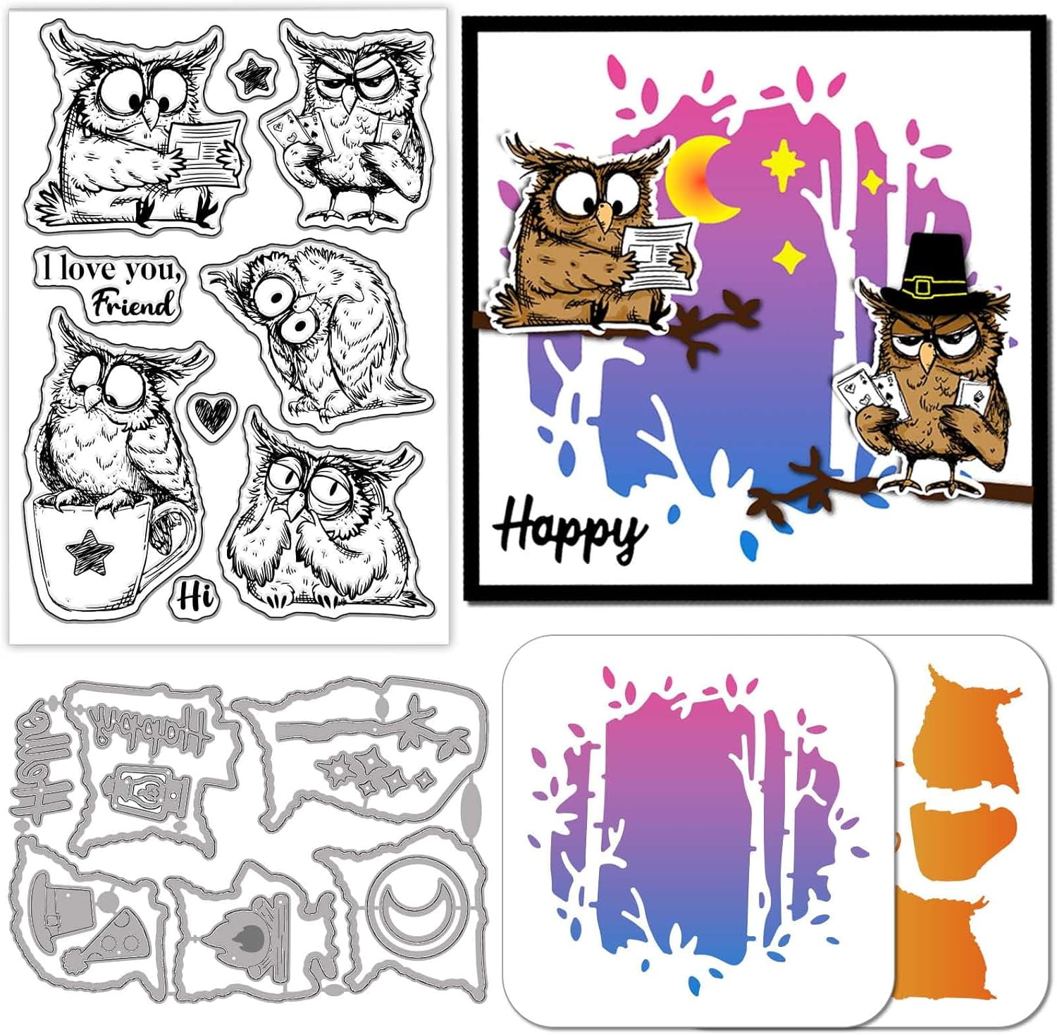 Funny Owl Bird Clear Silicone Stamp Metal Cartoon Animals Cutting Die ...