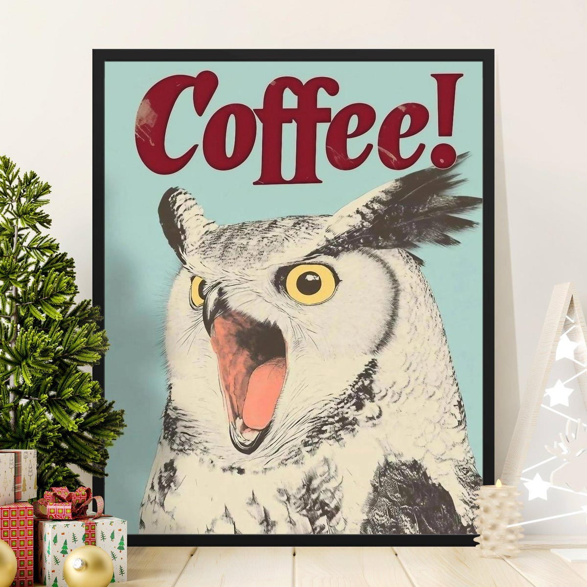 Funny Owl Coffee Poster, Coffee Lover Wall Art, Unique Kitchen Decor ...