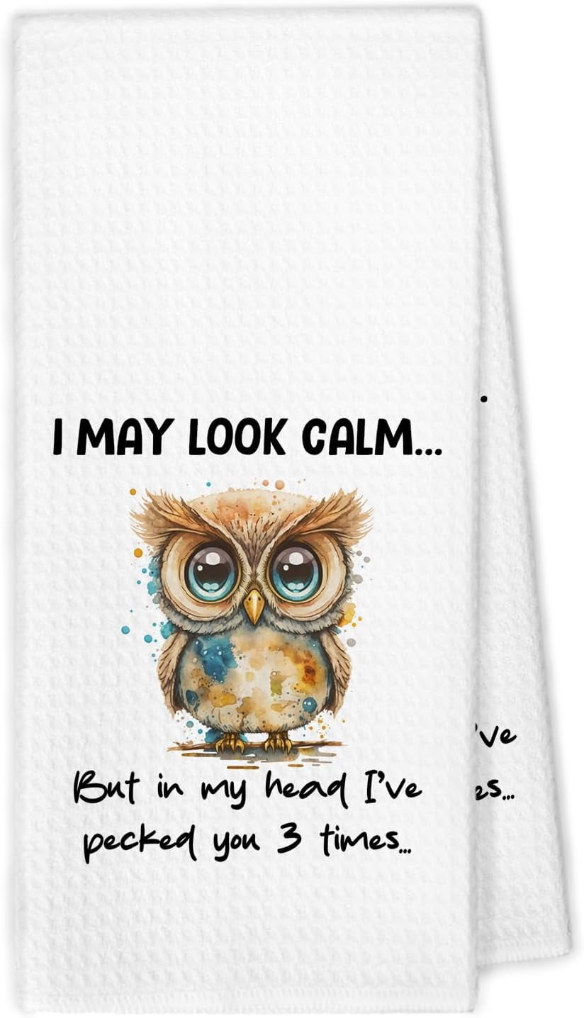 Funny Owl Kitchen Towels, Owl Decor Dish Hand Tea Towels, Owls Gifts for Women Decorative Towel ...