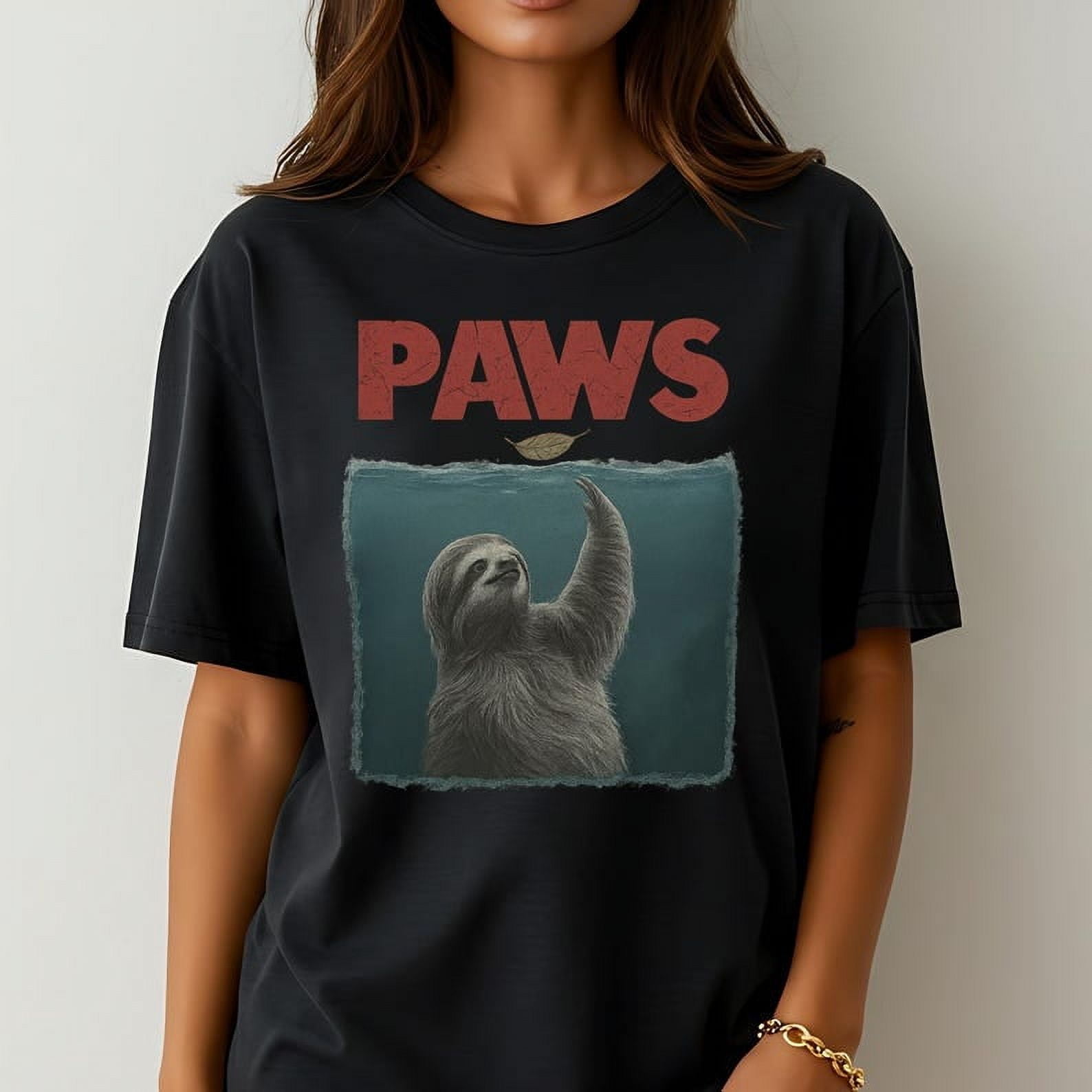 Funny PAWS Sloth Shirt Parody Movie Poster Meme Tee Lazy Animal ...