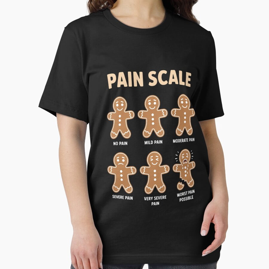 Funny Pain Scale Gingerbread Man Nurse Christmas Humor Unisex T-Shirt ...