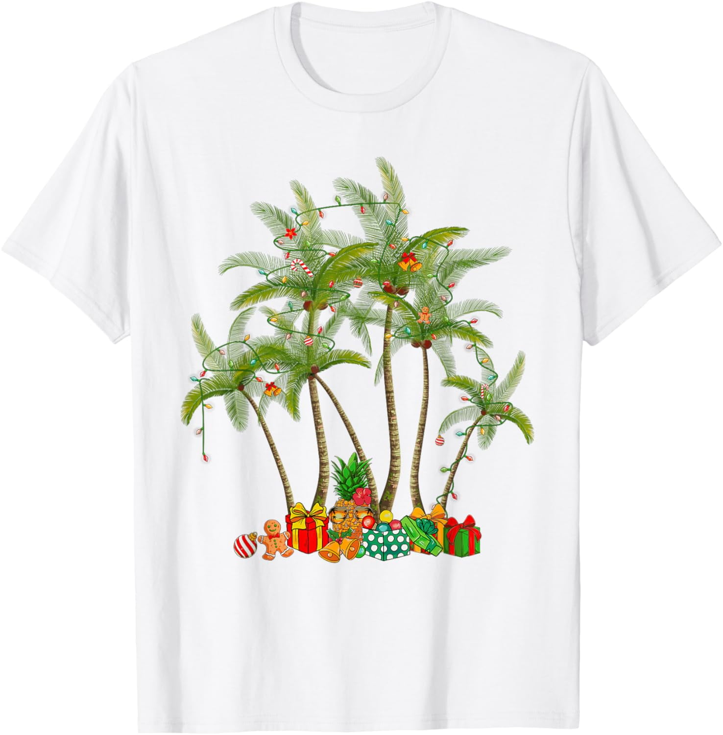 Funny Palm Trees Xmas Lights Hawaii Christmas In July Summer T-Shirt ...