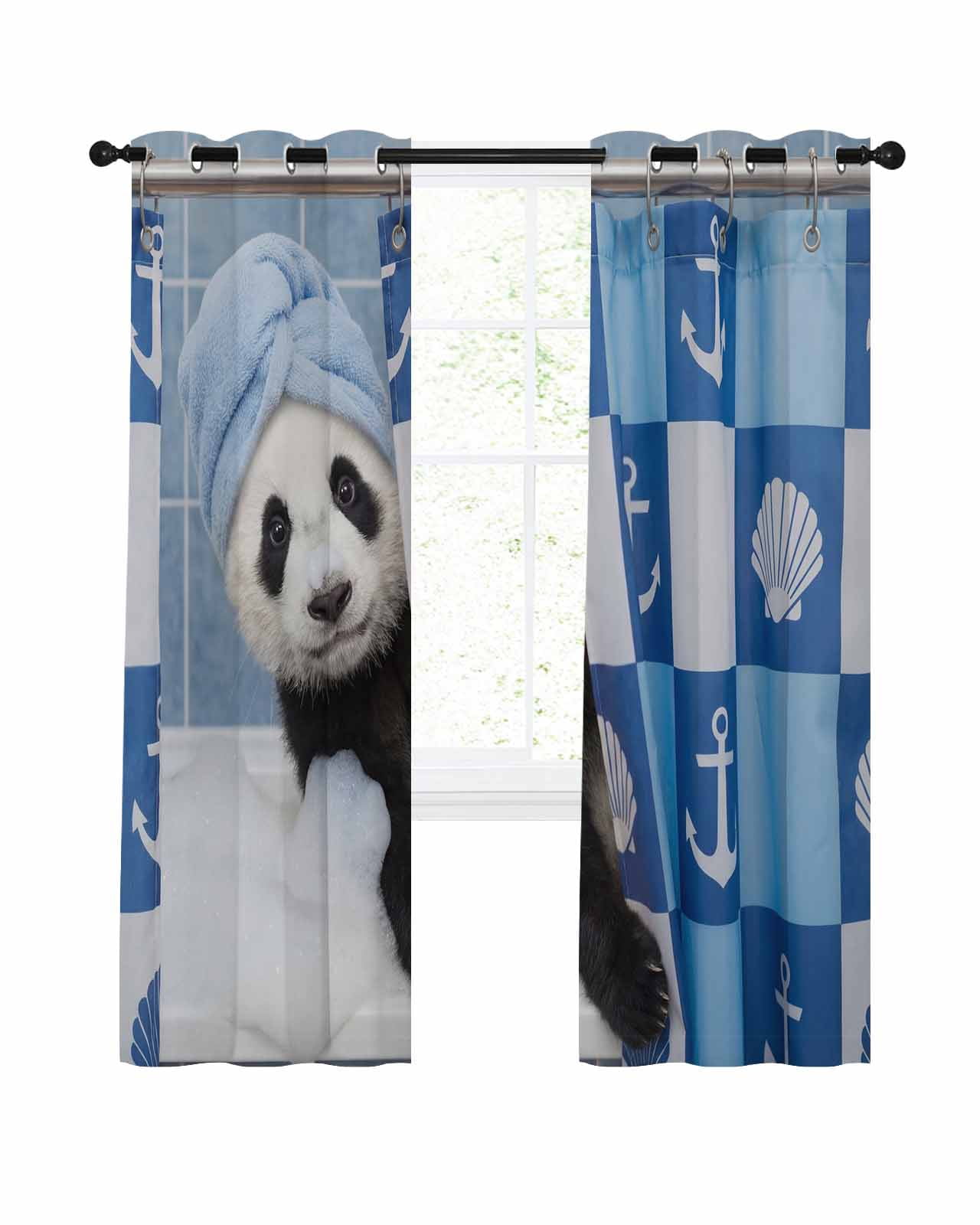 Funny Panda Bathing Blackout Curtains 72 Inch Length Shell Anchors ...