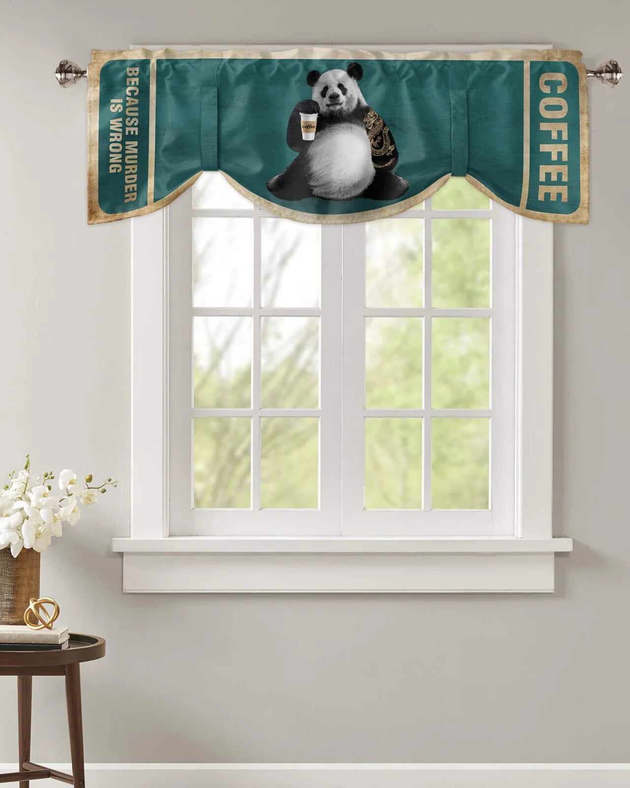 Funny Panda Coffee Vintage Farm Small Curtain Rod Pocket Short Curtains ...