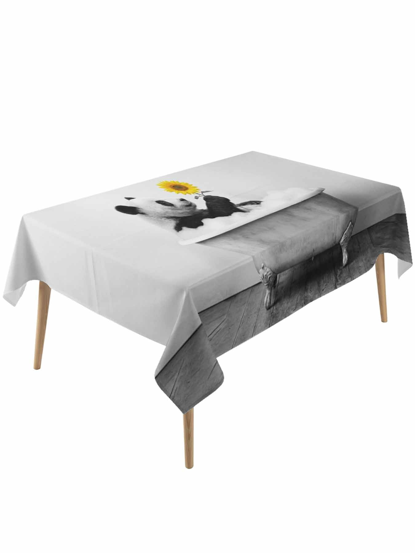 Funny Panda Rectangle Tablecloth, Cute Art Vintage Lovely Animals on ...