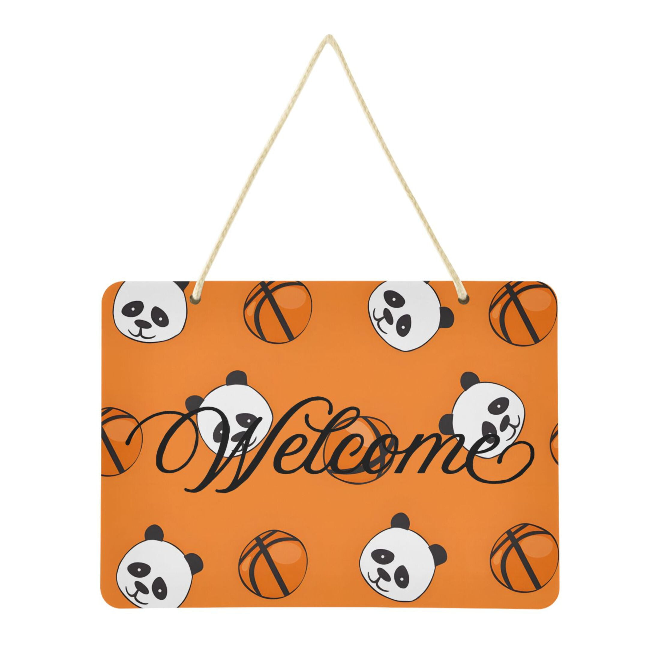 Funny Panda and Basketball Welcome Sign Front Door PVC 14x10 inch ...