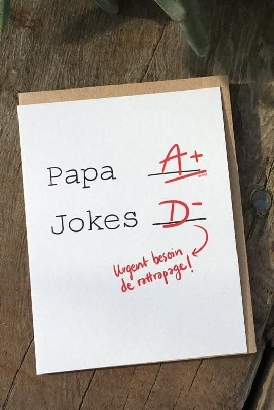 Funny Papa Jokes Greeting Card - "Papa's Jokes Get an A+" - Blank ...
