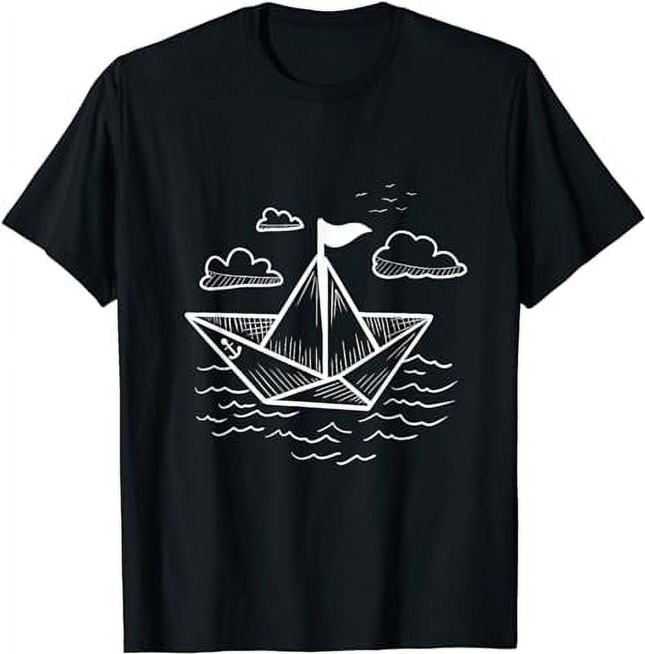 Funny Paper Boat Captain Origami Adventure Sailor Boating T-Shirt ...