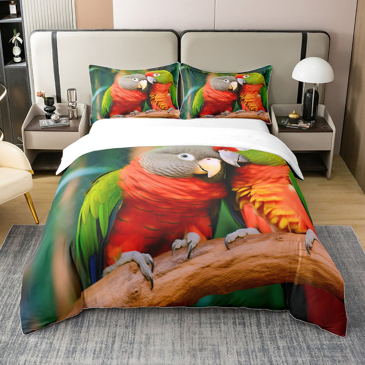 Funny Parrot 100% Natural Cotton Bedding Set Full Size Couple Parrot ...