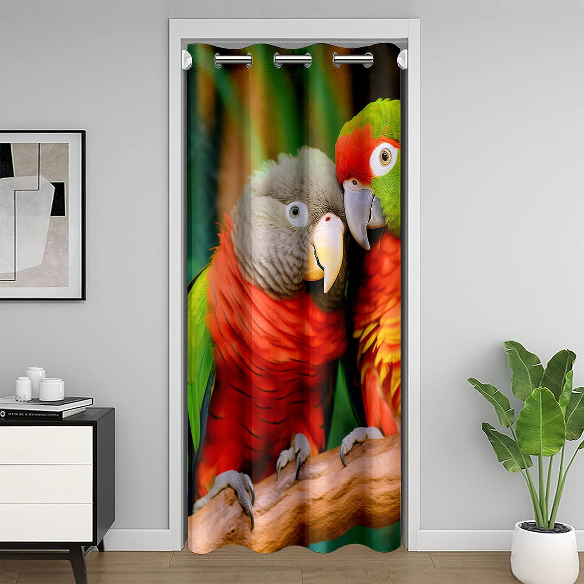 Funny Parrot Blackout Curtain 42"W X 80"L Couple Parrot Bird Door Drape ...