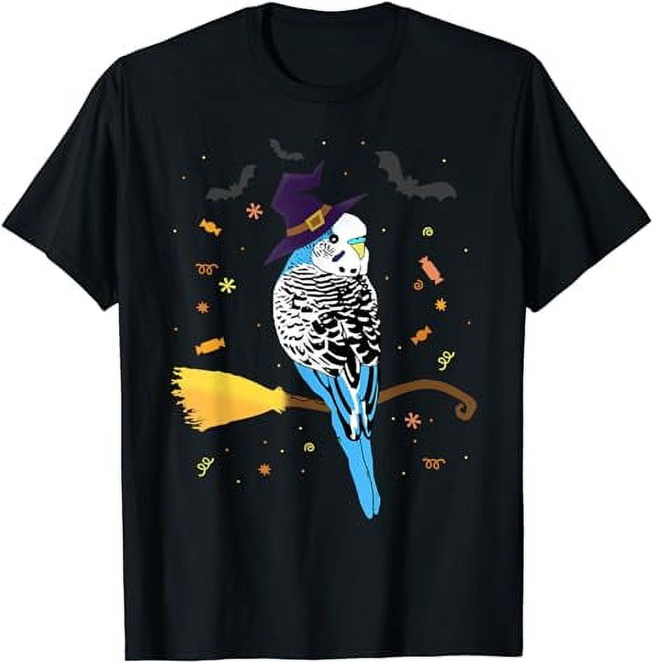 Funny Parrot Witch Birb memes Blu Parakeet Halloween Budgie T-Shirt ...