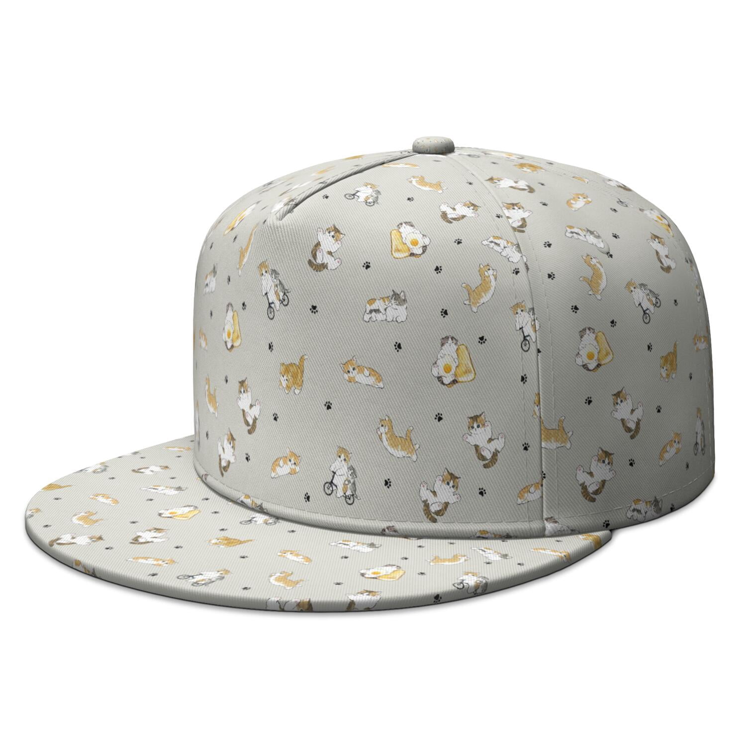 Funny Paw Print Snapback Hat - Cartoon Cat Pattern Flat Brim Cap for ...
