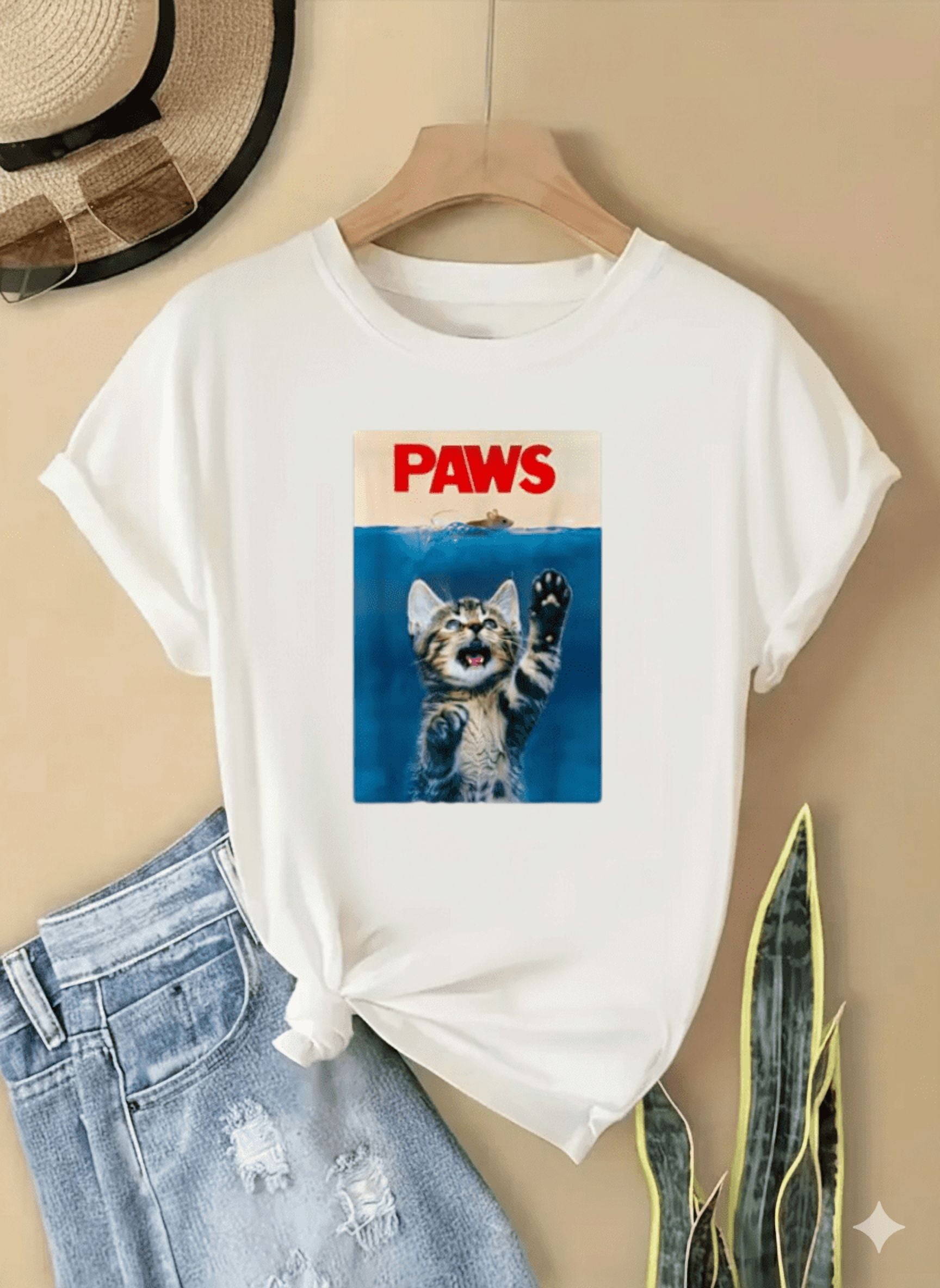 Funny Paws Movie Parody With Cat and Shark For Feline Unisex T-Shirt ...