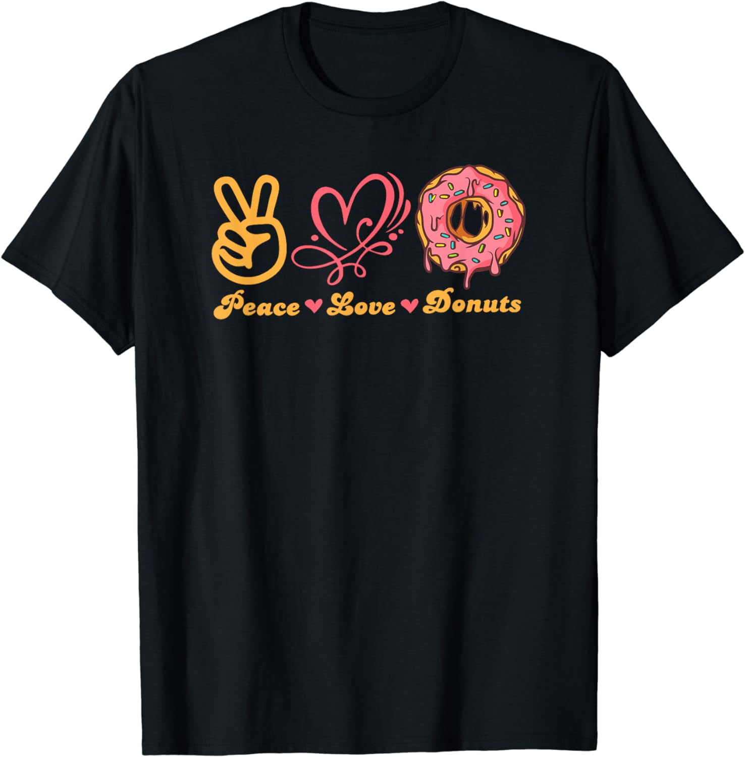 Funny Peace Love Donuts Sprinkle, I Love Snacks, Doughnut T-Shirt ...