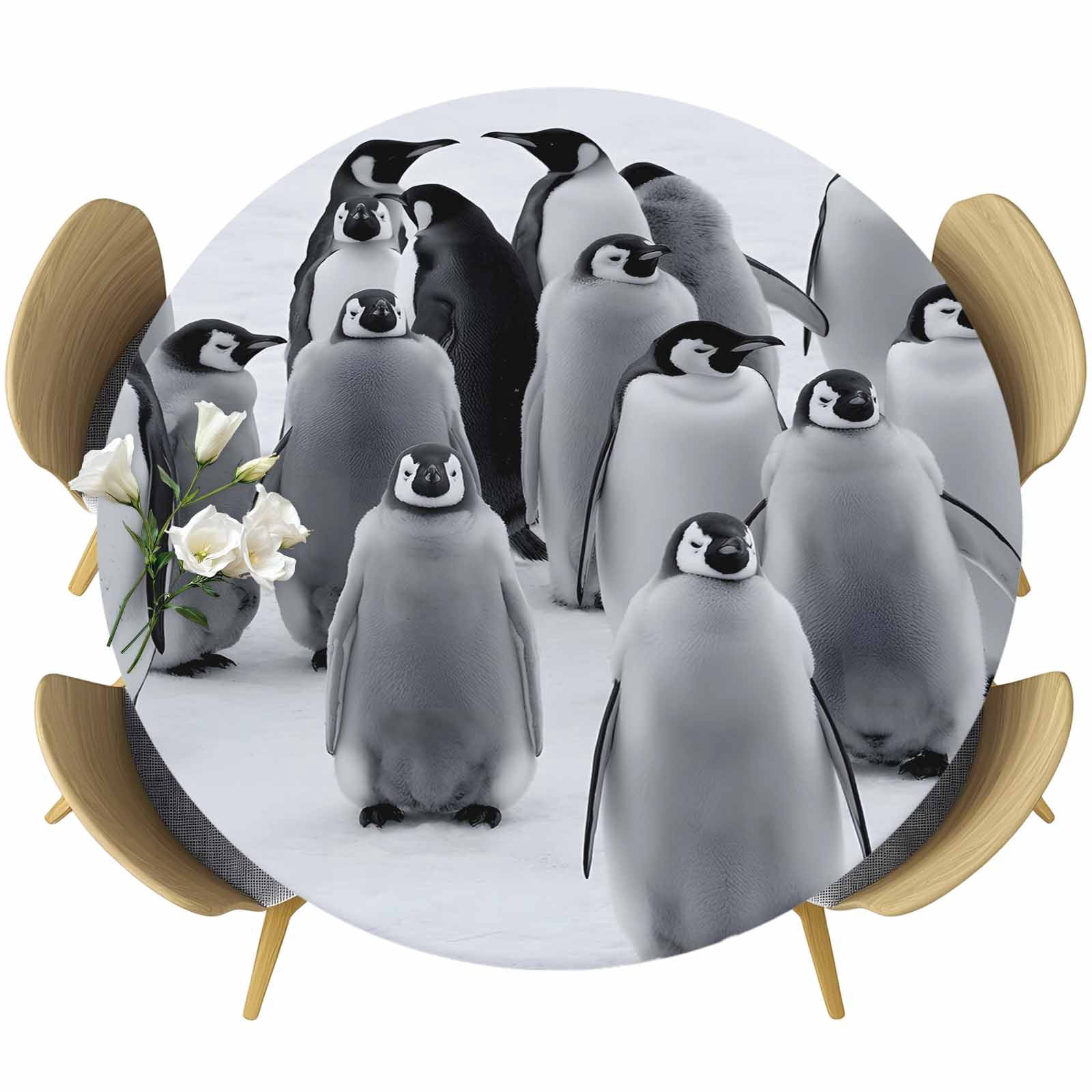 Funny Penguins Round Tablecloth, Fitted Table Cover with Elastic for 36 ...