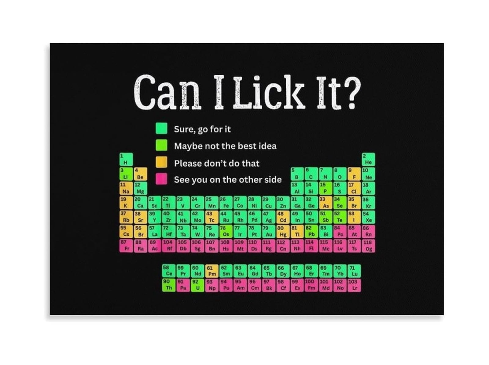 Funny Periodic Table Poster Can I Lick It Science Humor Meme Chemistry ...
