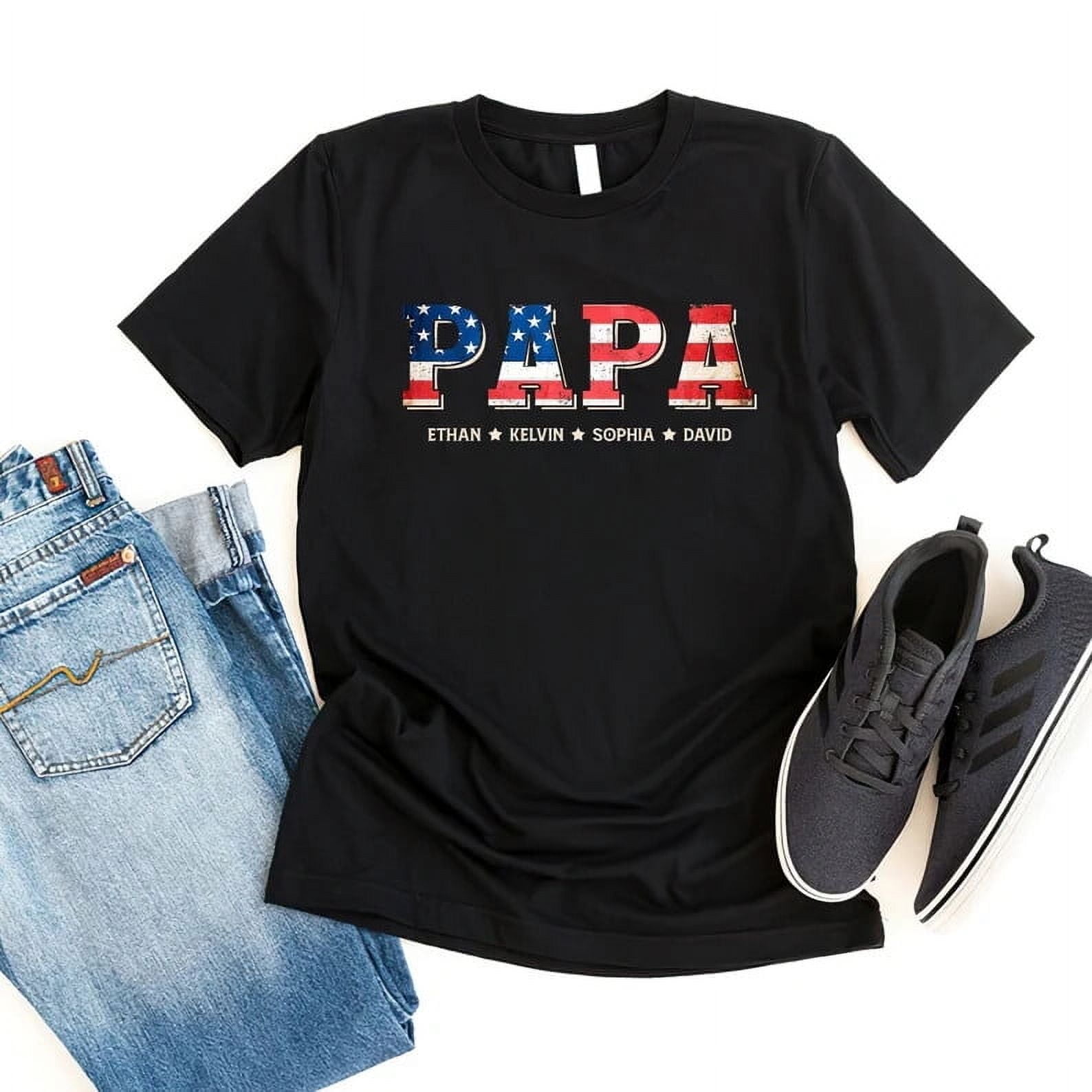 Funny Personalized Papa Flag with Grandkids Shirt, Happy Father's Day ...