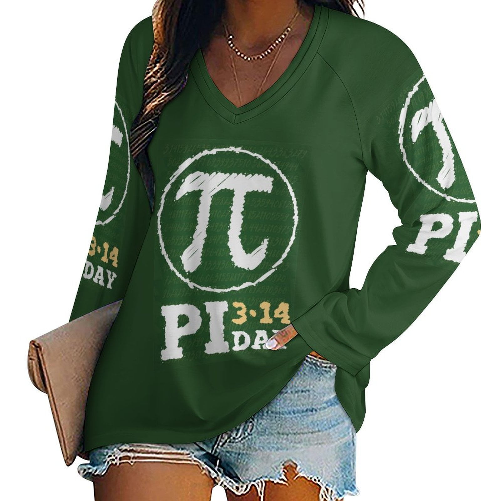 Funny Pi Day Spiral Pi Math 3.14 Women's Long Sleeve Shirts Casual V ...
