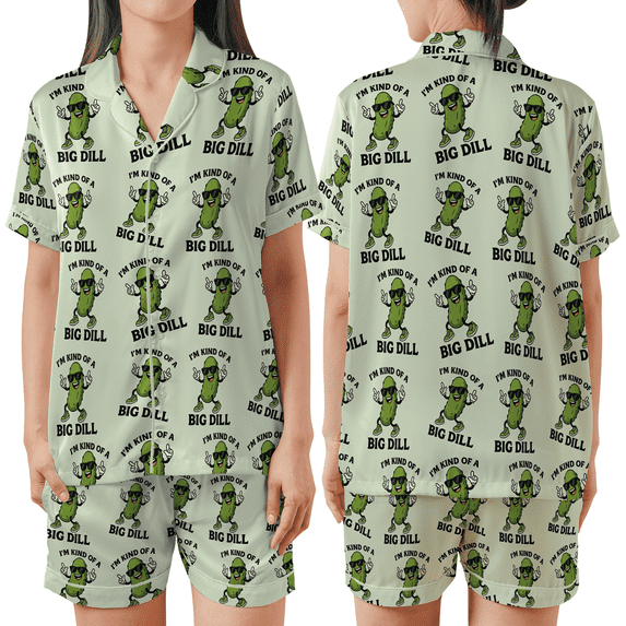 Funny Pickle Pajama Set, Cute “Big Dill” Pajamas, Cartoon Print Satin ...