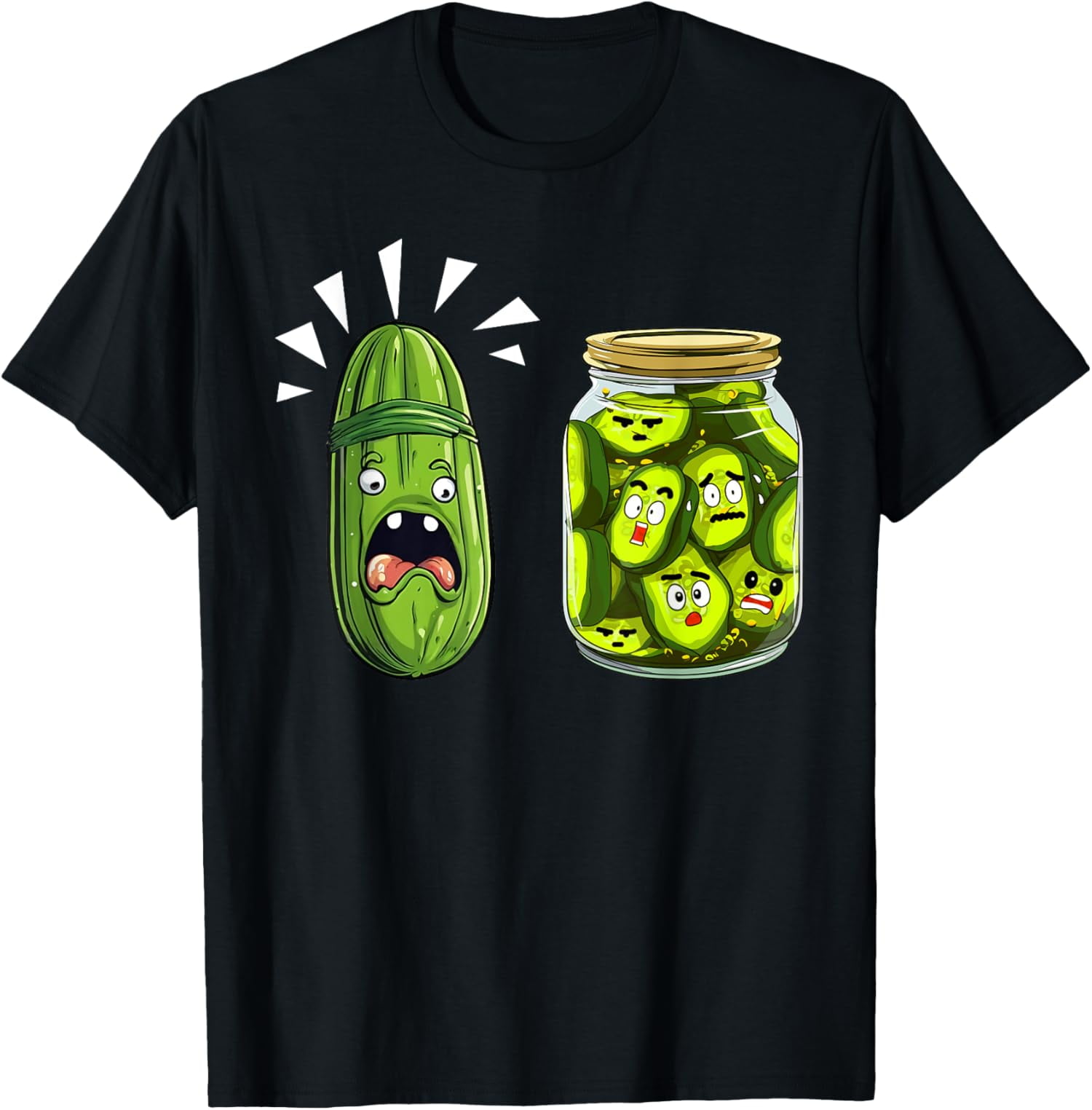 Funny Pickle Surprise A Cucumber And A Jar Of Sliced Pickles T-Shirt ...