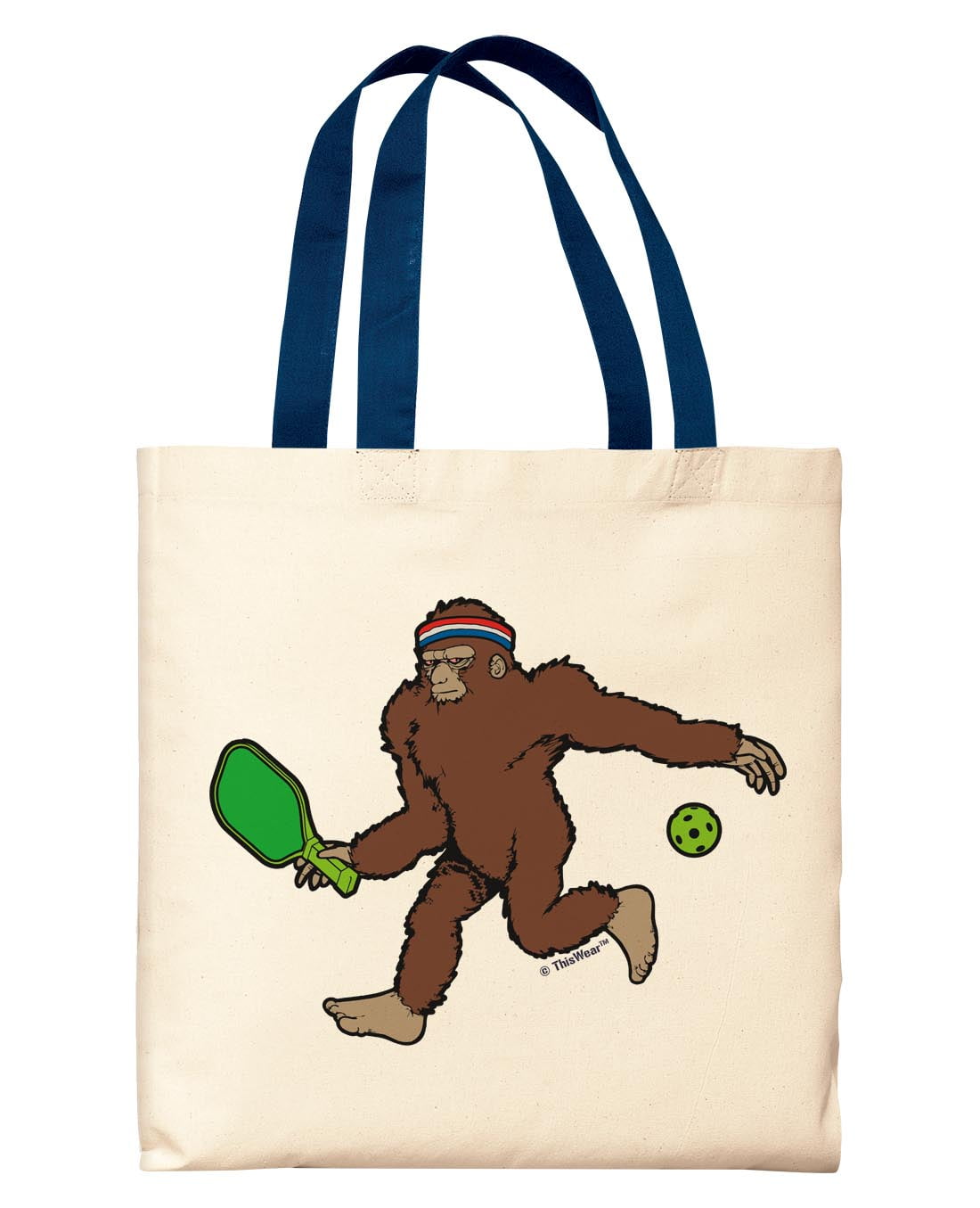 Funny Pickleball Gifts Sasquatch Playing Pickleball Navy Handle Canvas ...