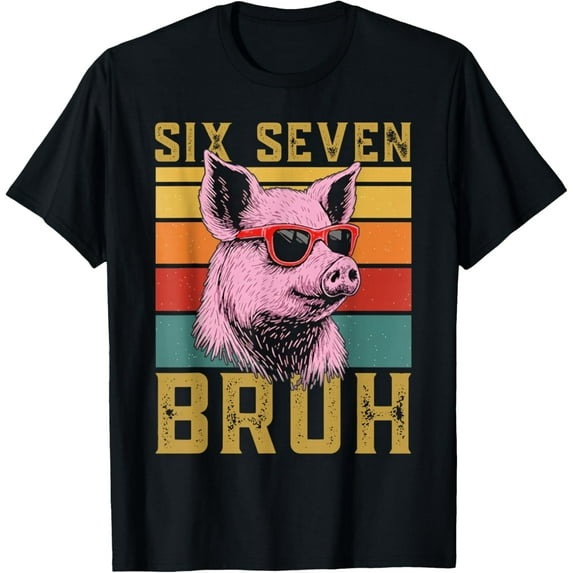 Funny Pig 67 6 7 six Seven Meme Animal Retro Design T-Shirt - Walmart.com