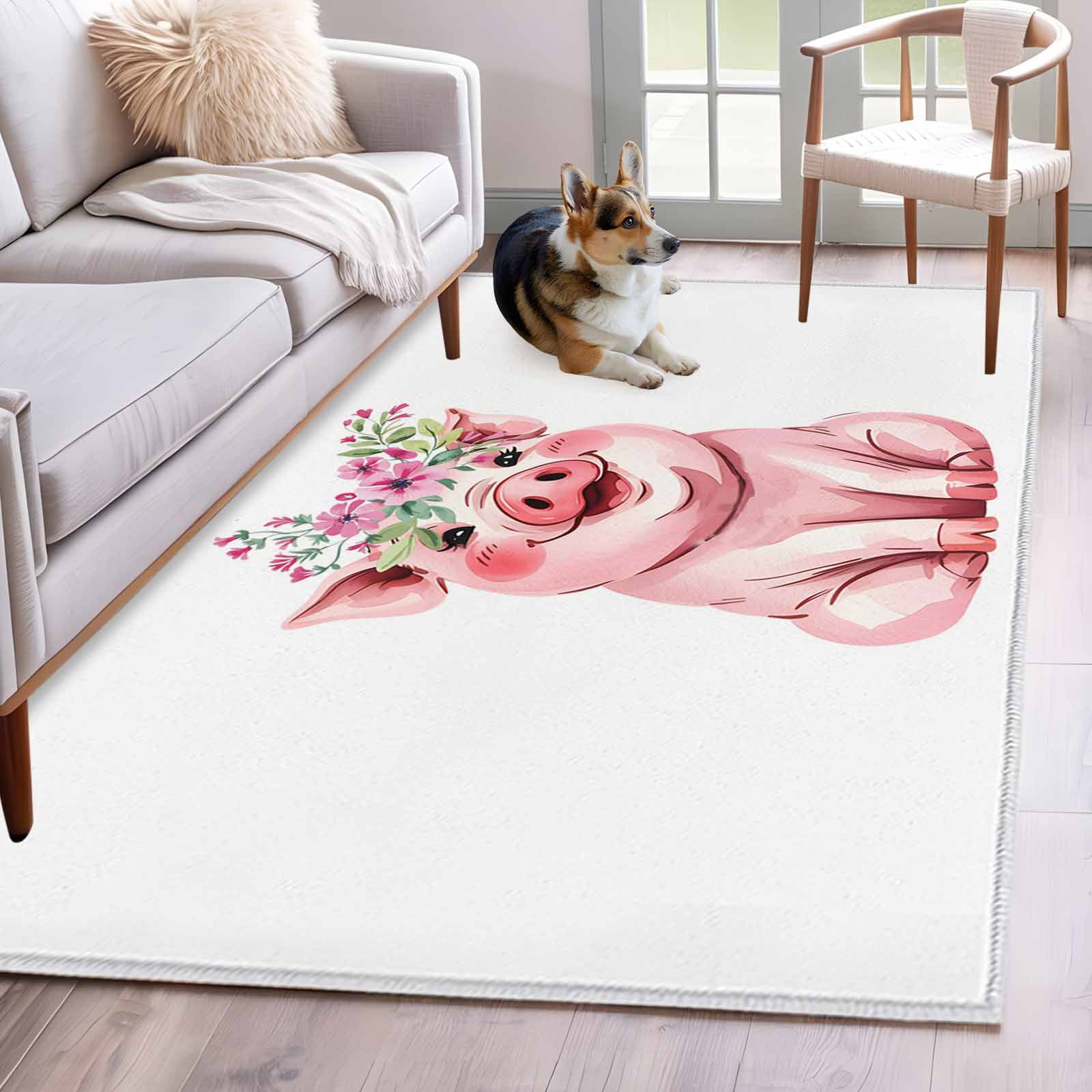 Funny Pig Area Rug 3x5 Washable Rug Non Slip Cute Watercolor Animals ...