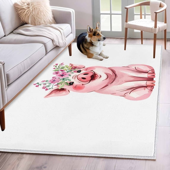 Funny Pig Area Rug 3x5 Washable Rug Non Slip Cute Watercolor Animals ...