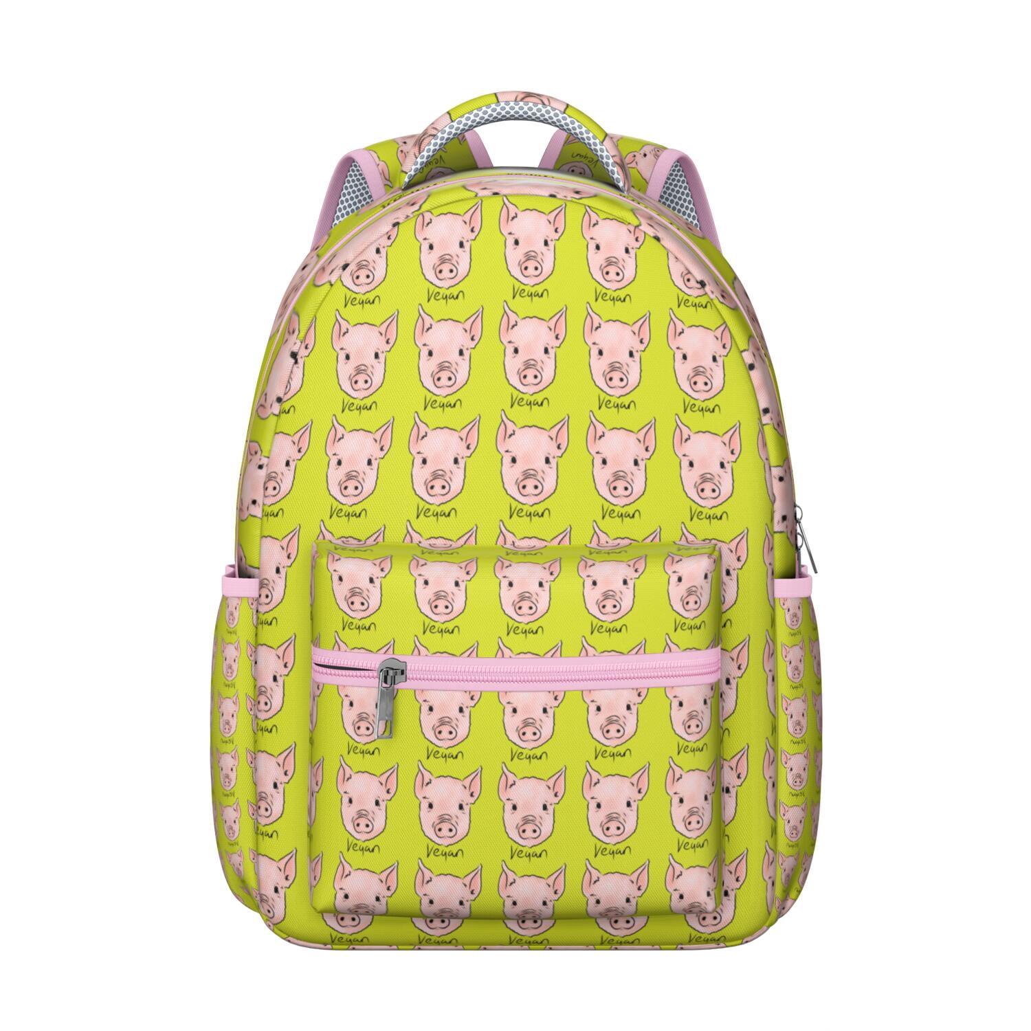 Funny Pig Cartoon School Backpack for Student Farm Animal Watercolor ...