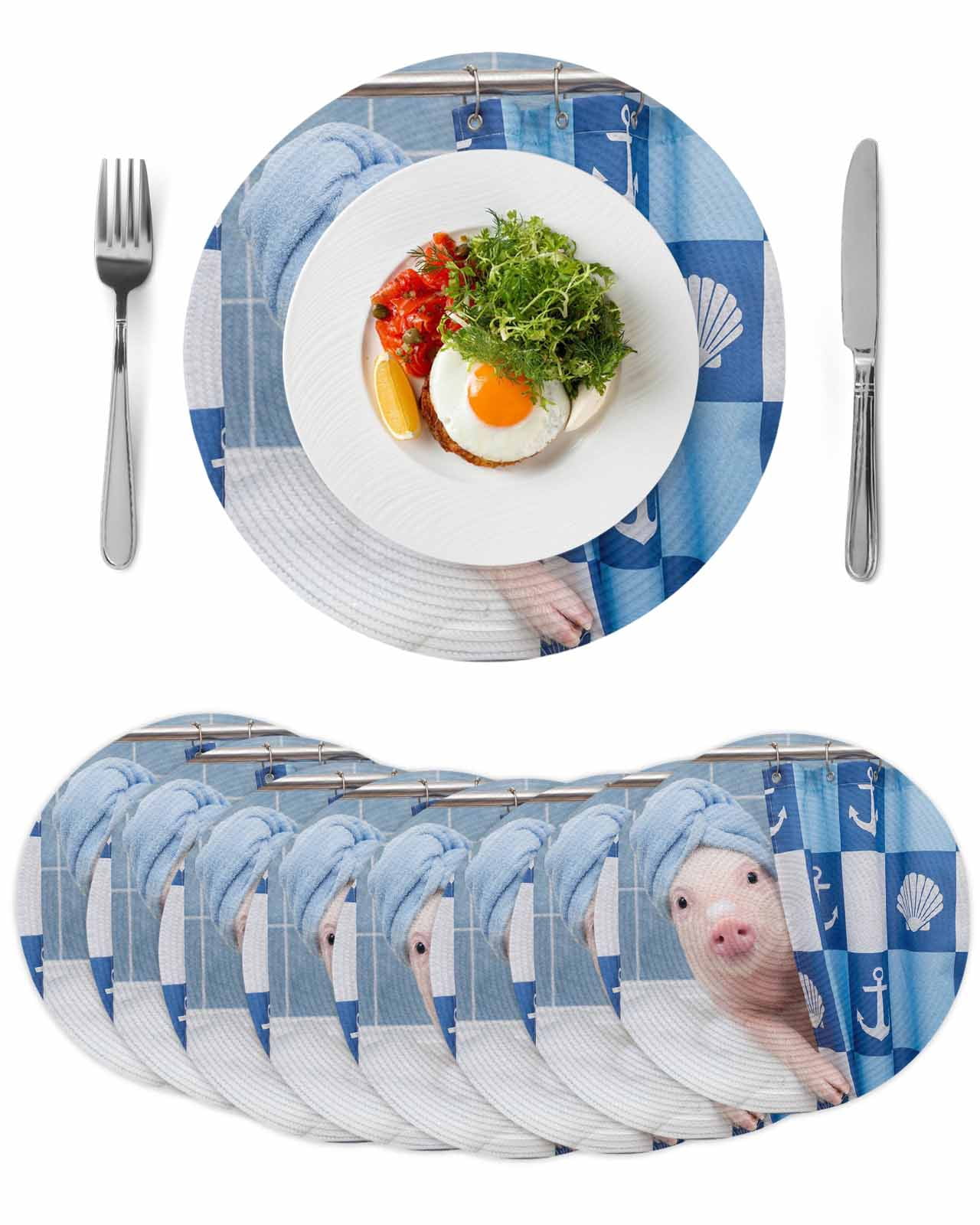 Funny Pig Round 13 Inch Placemats Set of 8, Cute Art Modern Lovely ...