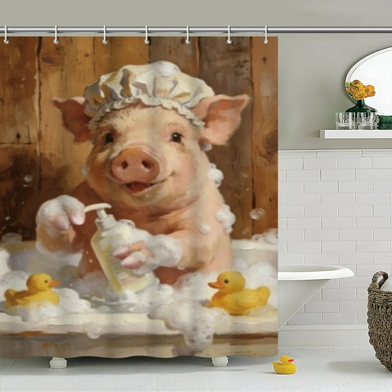 Funny Pig Shower Curtain Cute Pig Shower Curtains Bathroom Curtain for ...