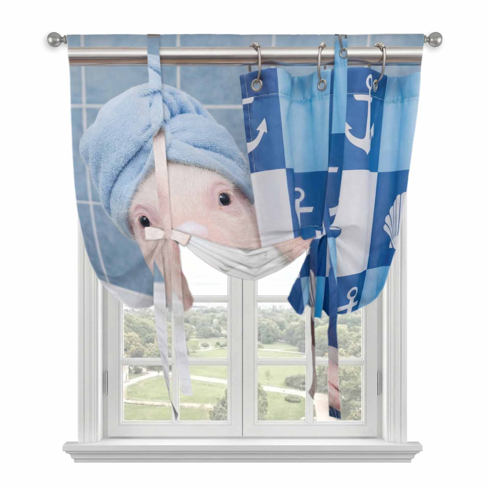 Funny Pig Tie Up Curtains for Windows, Balloon Window Shades, Cute Art ...
