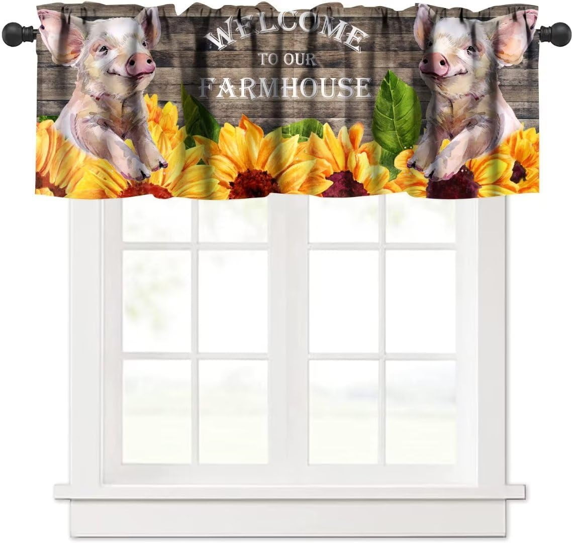 Funny Pig Window Valance,Rustic Country Farmhouse Animals Yellow ...