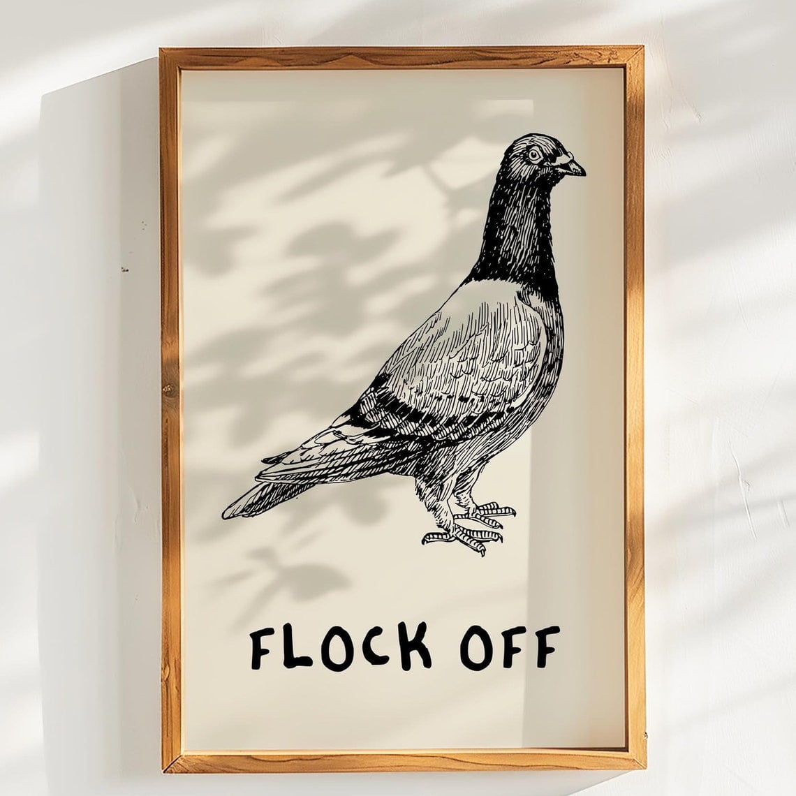 Funny Pigeon Poster - Flock Off Wall Art Print - Humorous Bird Illustration - Modern Home Decor ...