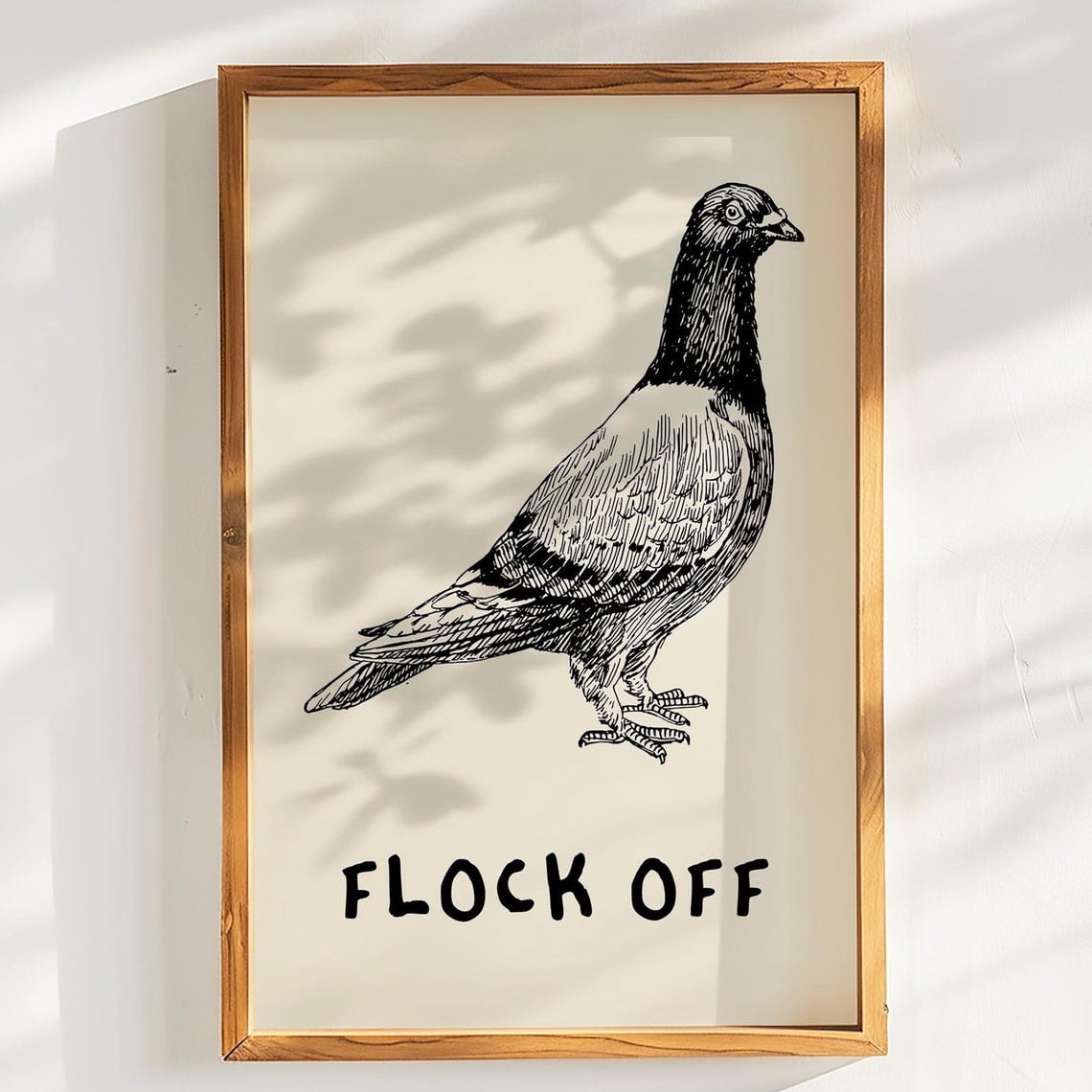 Funny Pigeon Poster - Flock Off Wall Art Print - Humorous Bird ...
