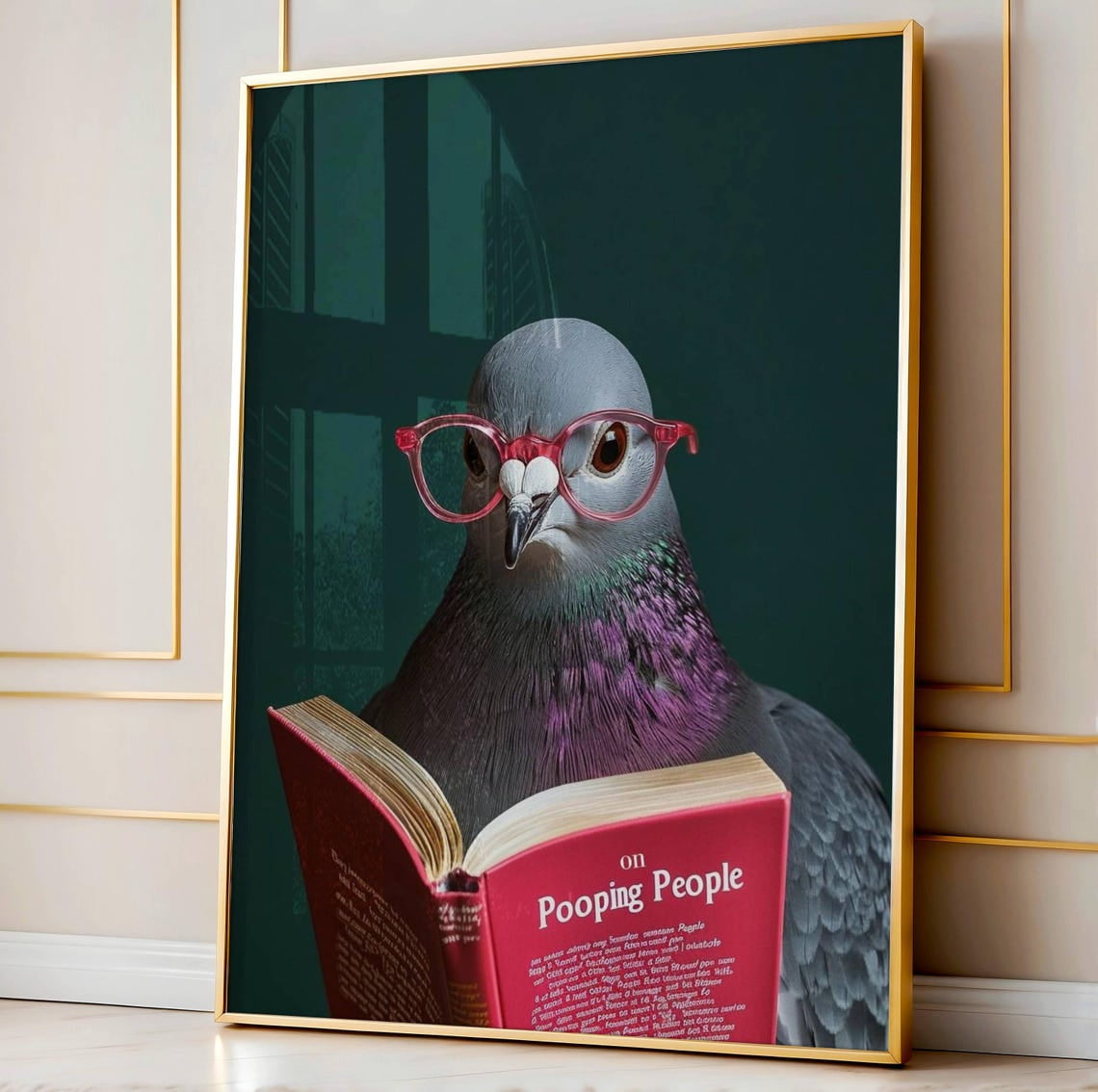 Funny Pigeon Reading Pooping On People, Bathroom Humor Art Print ...