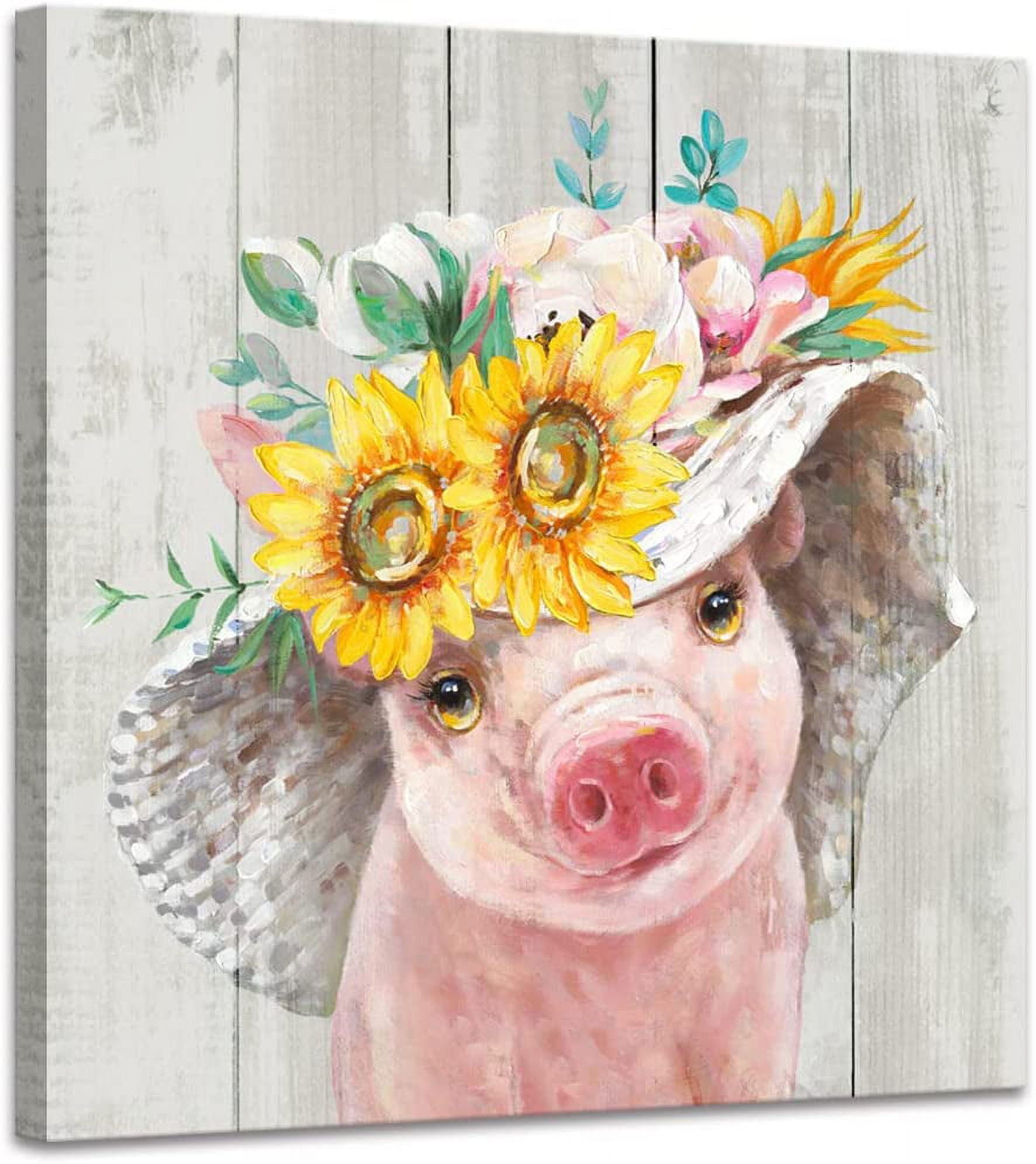 Funny Piggy and Pink Butterfly Pig Pictures Wall Art Farmhouse Wall ...