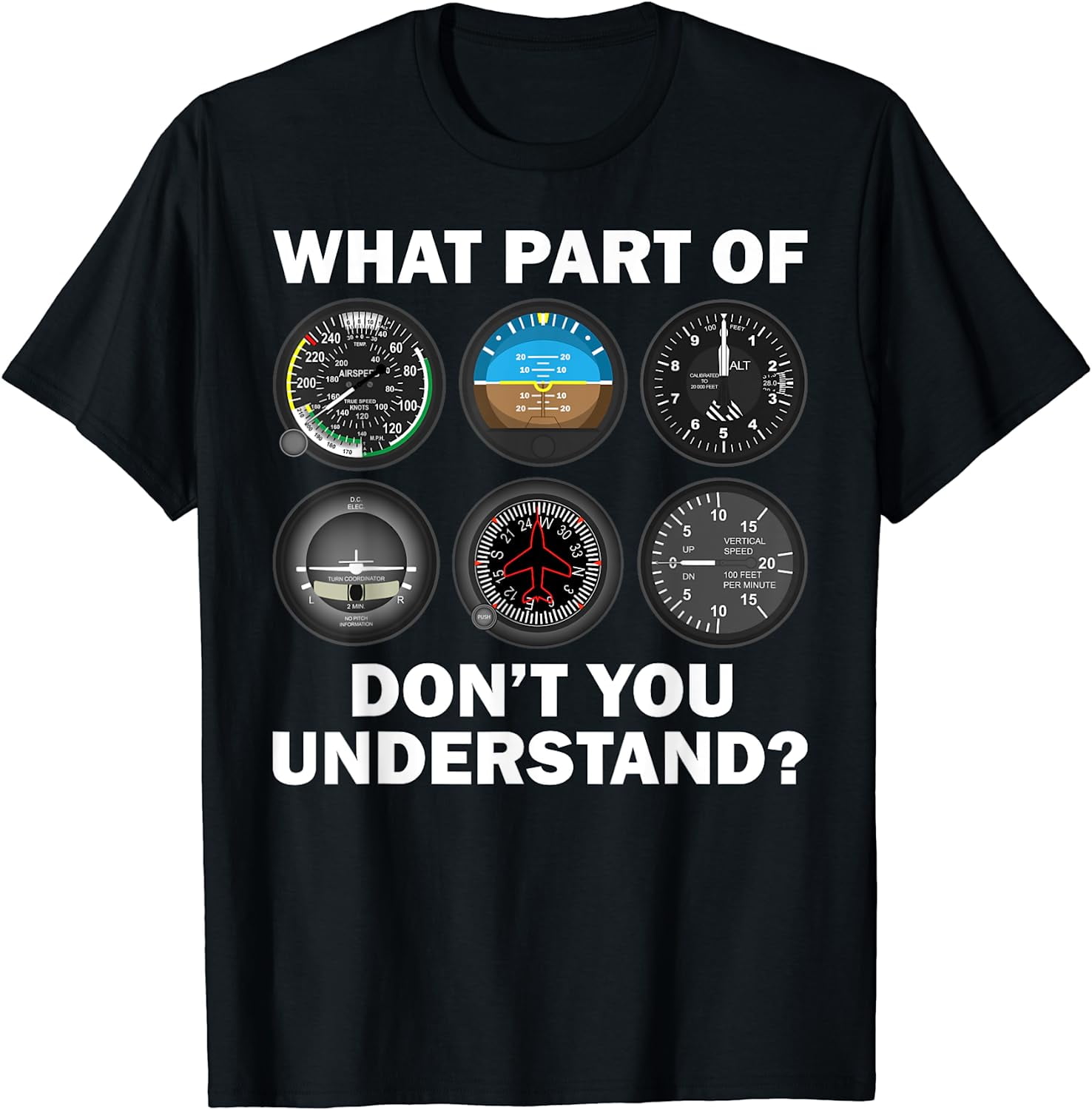Funny Pilot Art Men Women Aviation Airline Pilot Instruments T-Shirt ...