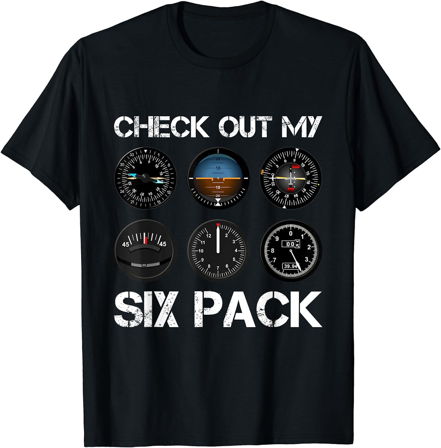 Funny Pilot T Shirt Airplane Six Pack Flight Instruments T-Shirt Black ...