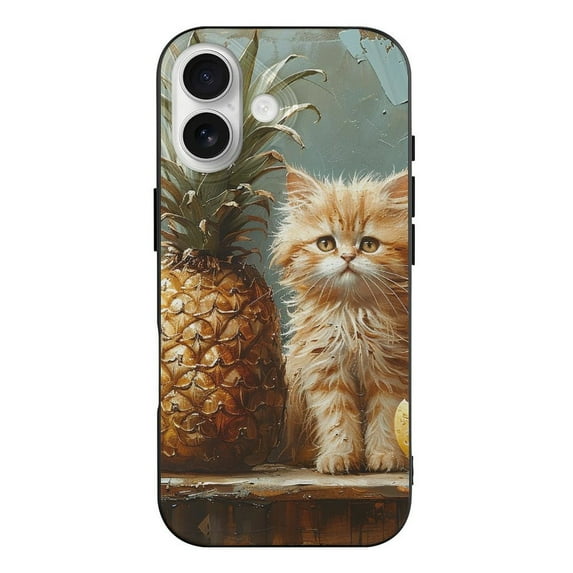 Funny Pineapple Cat Cool Phone Case Compatible with iPhone 17 TPU Black ...