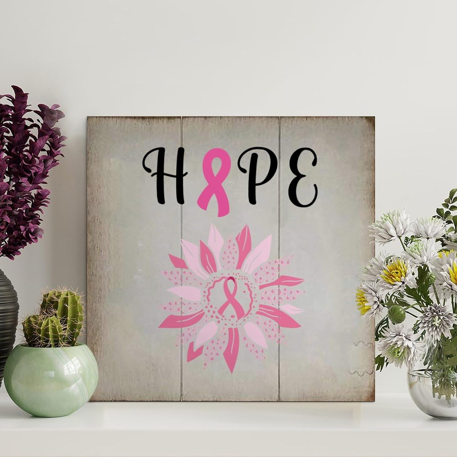 Funny Pink Awareness Ribbon Wooden Pallet Sign Hope Pink Flower Signs ...