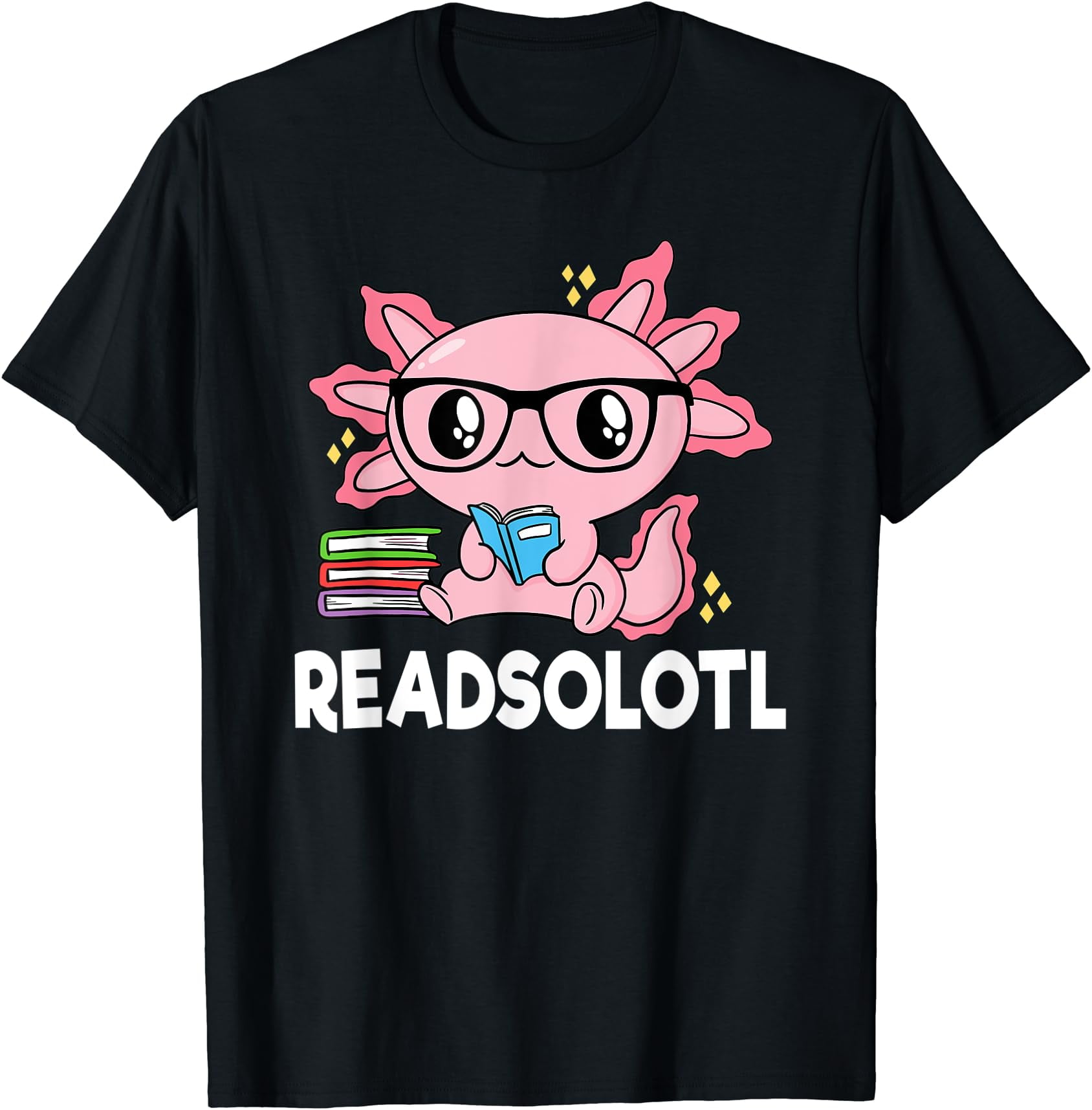 Funny Pink Axolotl with Glasses Reading T-Shirt Book Lover Gift ...