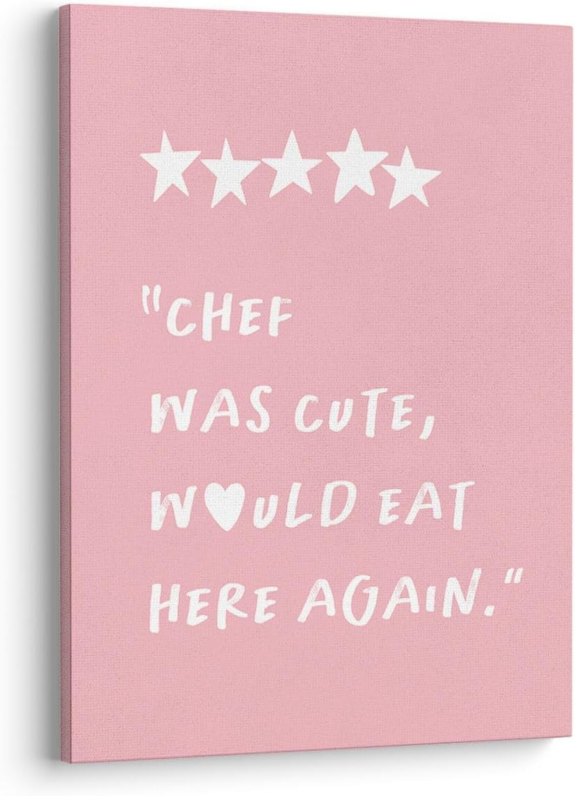 Funny Pink Kitchen Wall Art Decor Canvas Pictures, Chef was Cute Would ...